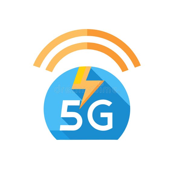 5G Network Icon with Lightning Bolt and Wireless Waves, Modern Design ...