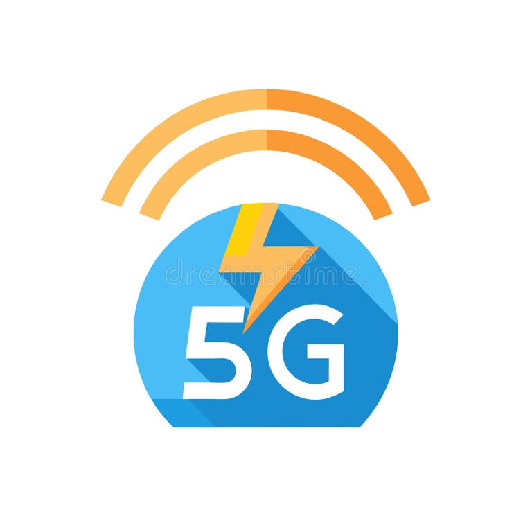 5G Network Icon with Lightning Bolt and Wireless Waves, Modern Design ...