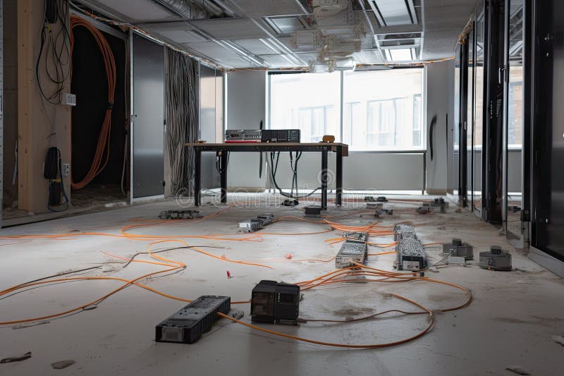 5g Network Installation, with Cables and Equipment on the Floor Stock ...