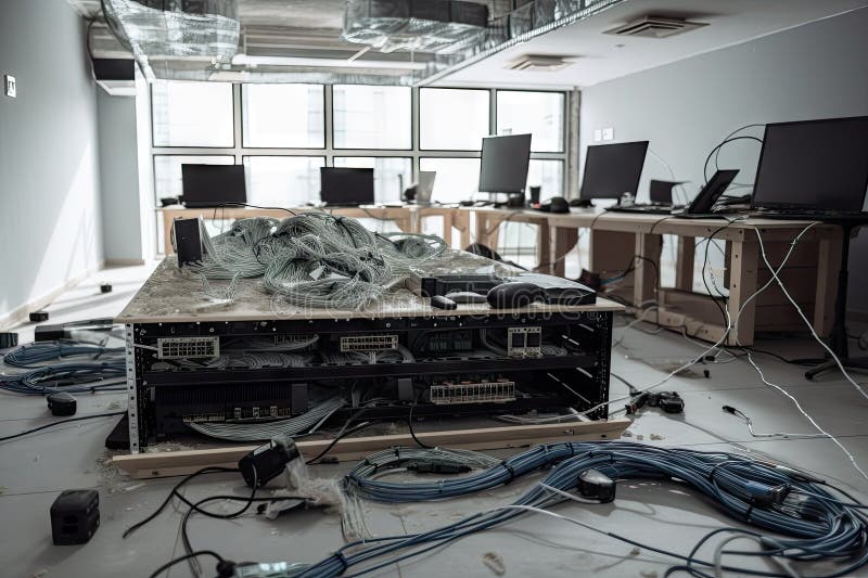 5g Network Installation, with Cables and Equipment on the Floor Stock ...