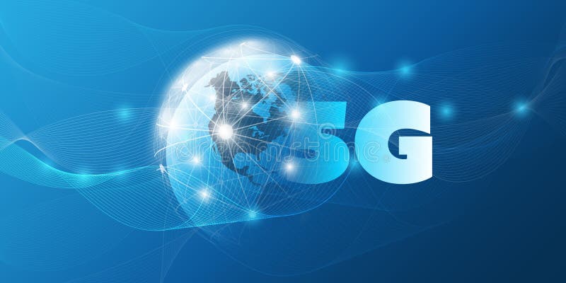 5G Network Label With Earth Globe And World Map Backround- High Speed ...