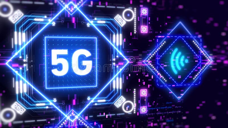 5G Network for Mobile Internet. Neon Interface Concept Illustration ...