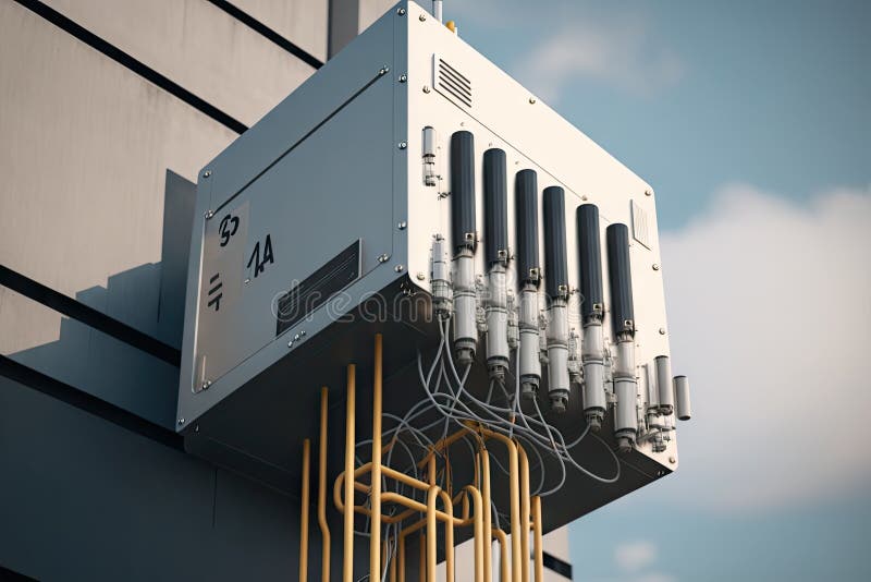 5g Network Node, with Antennas and Cables, Being Installed on Side of ...