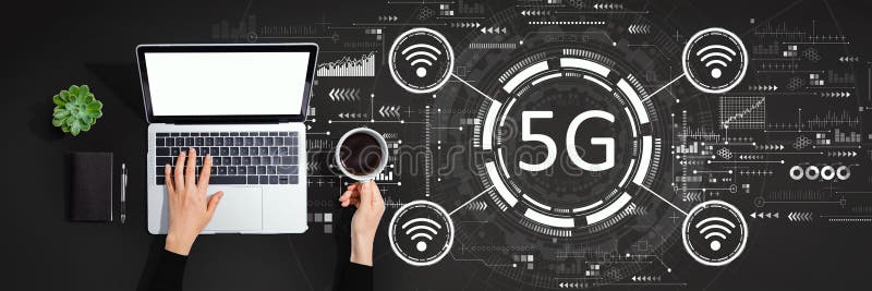 5G Network with Person Using Laptop Computer Stock Image - Image of ...