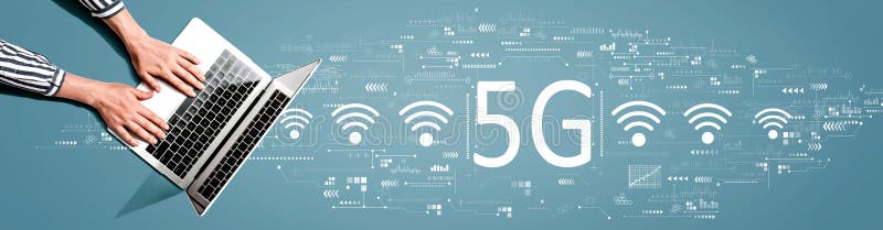 5G Network with Person Using Laptop Editorial Stock Image - Image of ...
