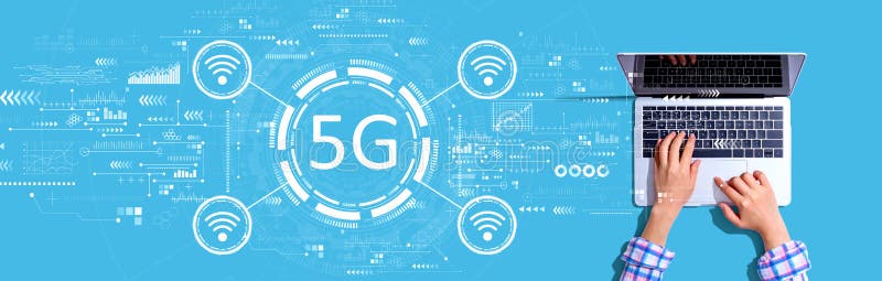 5G Network with Person Using a Laptop Stock Photo - Image of flowchart ...