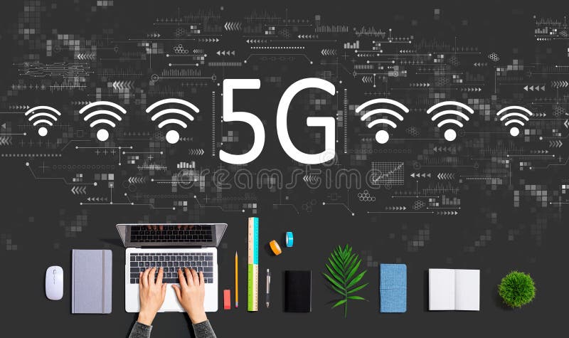 5G Network with Person Using a Laptop Stock Image - Image of networking ...