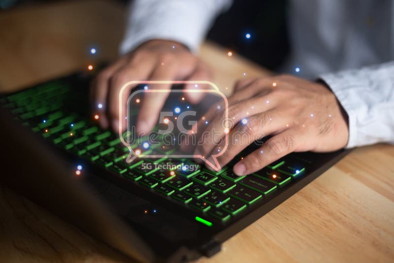 5G Network with Person Using a Laptop Computer Stock Image - Image of ...