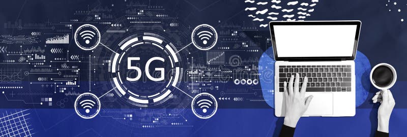 5G Network with Person Using a Laptop Stock Illustration - Illustration ...
