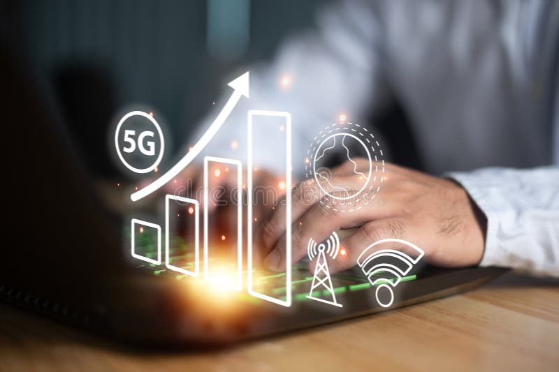 5G Network with Person Using a Laptop Computer Stock Photo - Image of ...