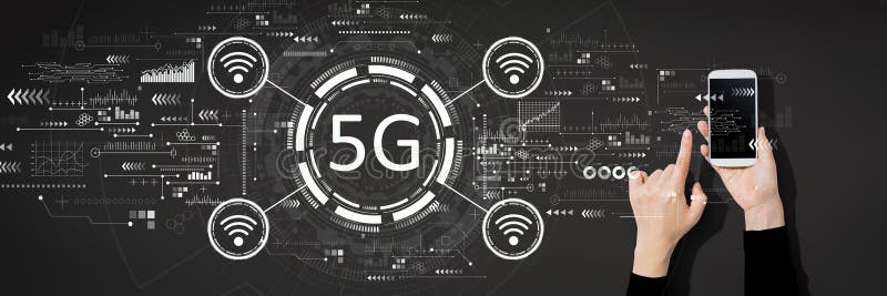 5G Network with Person Using a Smartphone Stock Image - Image of cell ...
