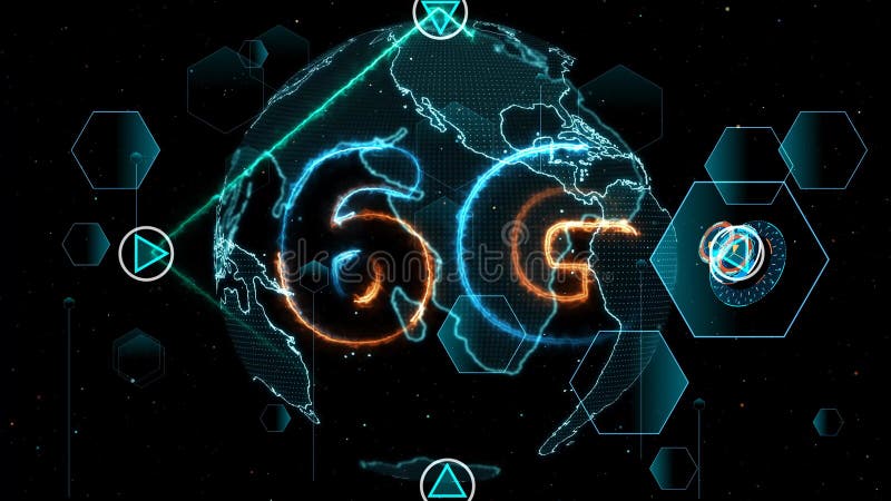 6G Network Super Speed Internet Digital World Map in Monitor Stock ...