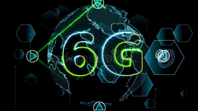6G Network Super Speed Internet Digital World Map in Monitor Stock ...