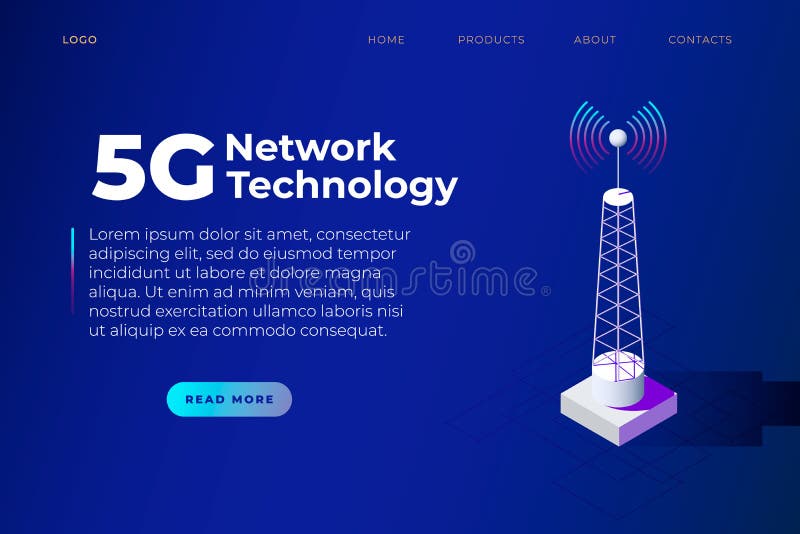 5g Network Technology Poster Concept with Isometric Communication Tower ...