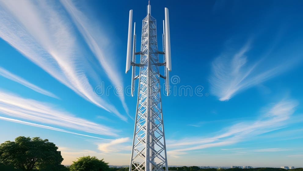 A 5G Network Tower with a Blue Sky Background, Showcasing Modern ...