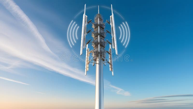 A 5G Network Tower with a Blue Sky Background, Showcasing Modern ...