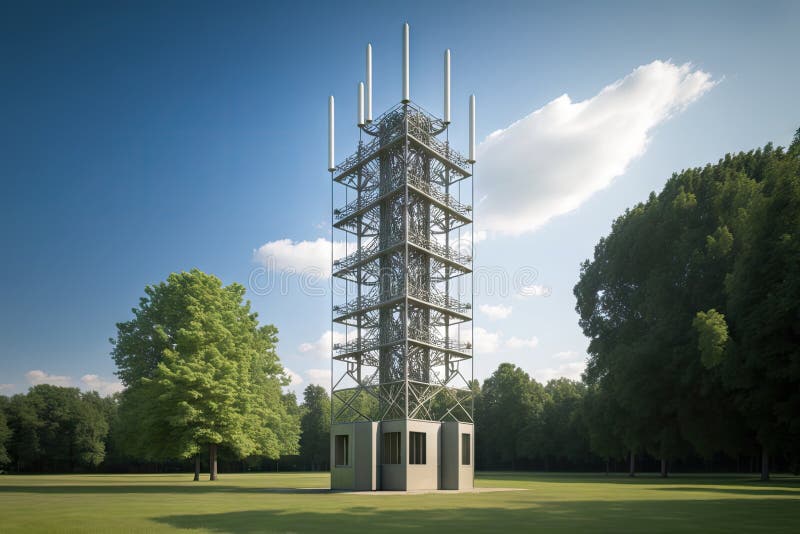 5g Network Tower in Serene Park, with Greenery and Clear Sky Visible ...