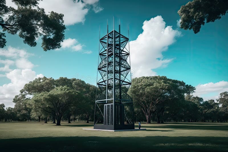 5g Network Tower in Serene Park, with Greenery and Clear Sky Visible ...