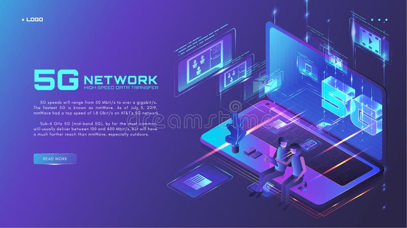 5G Network Wireless Technology Flowchart. Communication Tower, Server ...