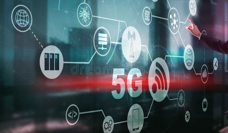 5G Network Wireless Internet Concept. Man Touching 3D Icon 5G Stock ...