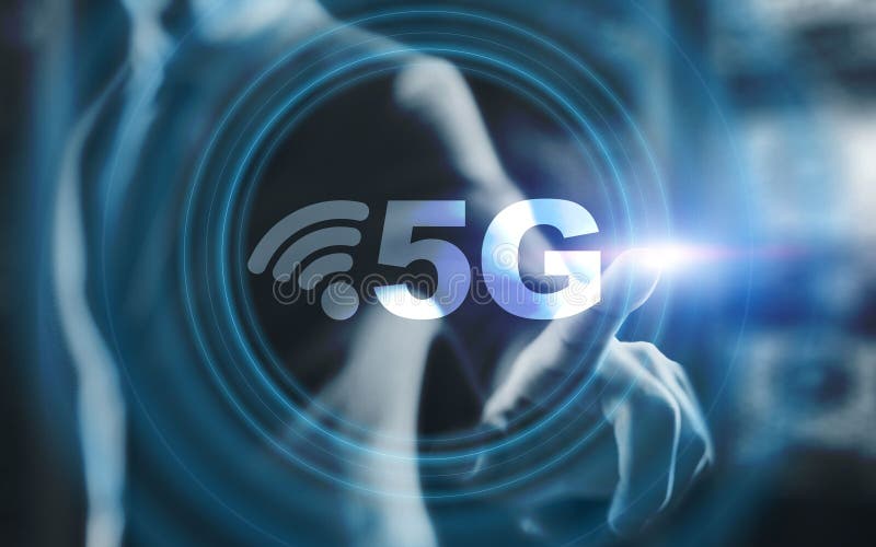 5G Network Wireless Internet Concept. Man Touching 3D Icon 5G Stock ...