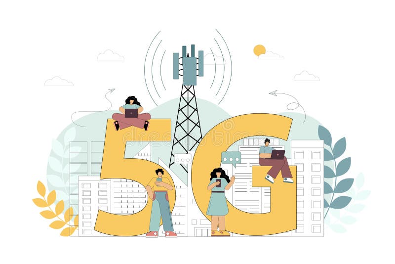 5G Network Wireless Technology. People with Gadgets Use High-speed Internet Stock Vector ...