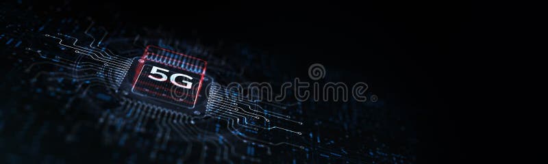 5G Next-Generation Mobile Connectivity Illustrated on a Processor Stock ...