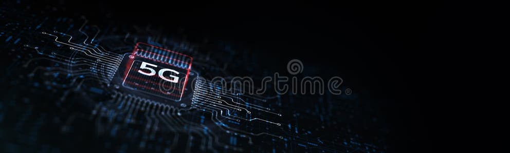 5G Next-Generation Mobile Connectivity Illustrated on a Processor Stock ...