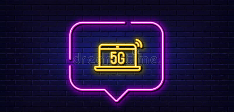 5g Notebook Line Icon. Wireless Technology Sign. Neon Light Speech ...
