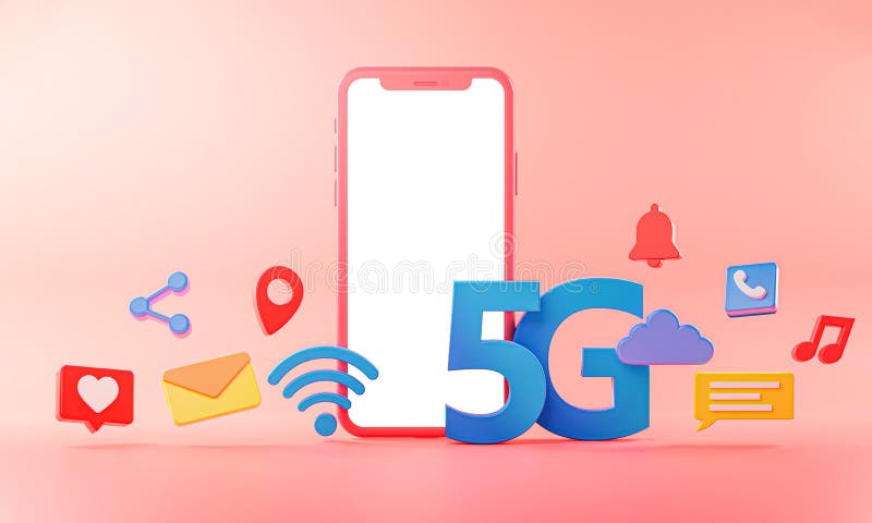 5G Phone Concept Wifi Connection on Pink Background with Icons 3D ...