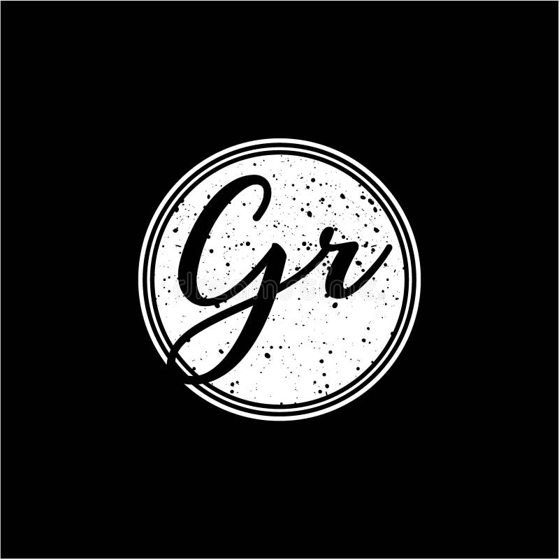 G R Initial Handwriting in Black and White Circle Frame Design Stock ...