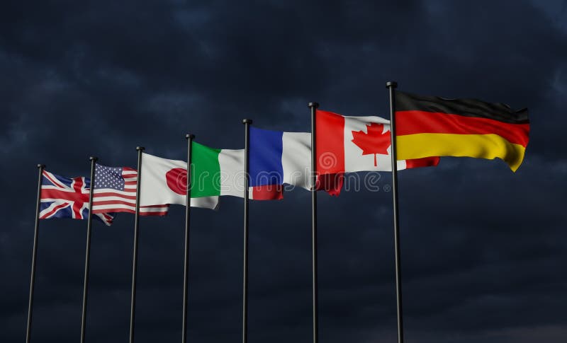 G7 Summit Flags Isolated Icons. Group of Seven Vector Flags Symbol ...