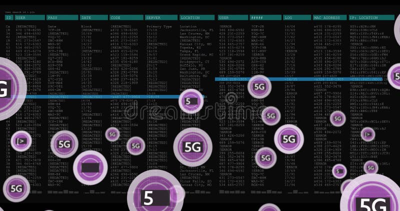 5G Symbols Image Over Data Tables with Codes and Locations Stock Photo ...