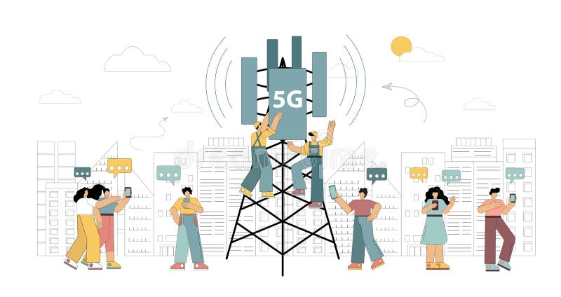 Isometric 5G Telecom Network Technology Vector Illustration, Cartoon 3d ...