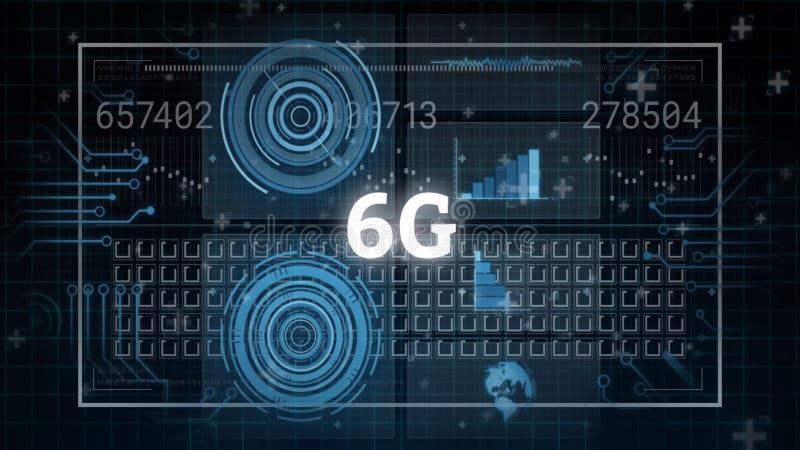6G Technology Animation Over Digital Interface with Graphs and Data ...