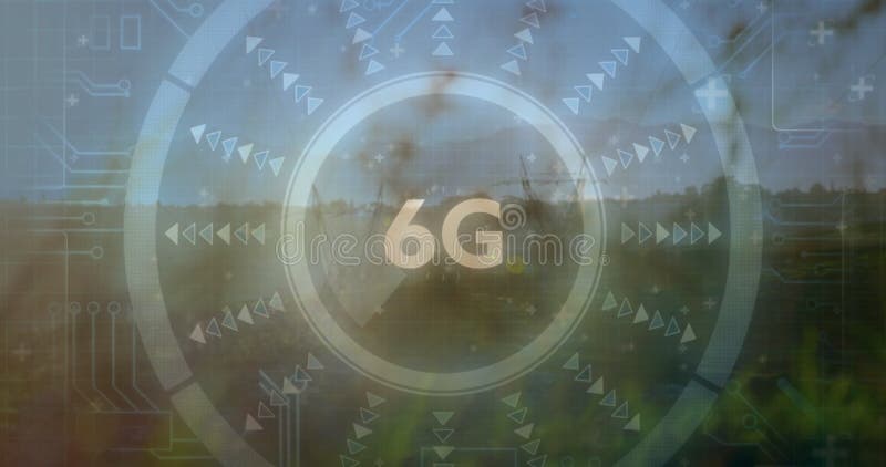 6G Technology Animation Overlaying Digital Interface on Rural Landscape ...