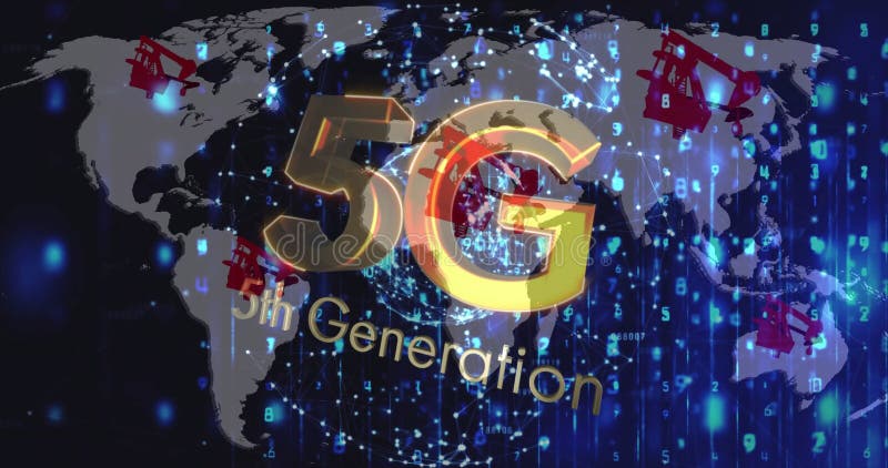 5G Technology Animation Overlaying Digital World Map with Network ...