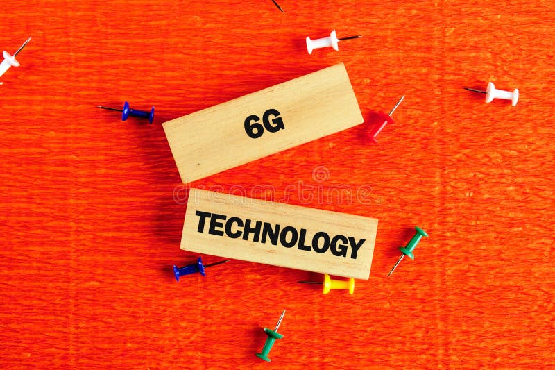 6G Technology Blocks on Vibrant Orange Background Surrounded by ...
