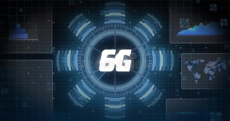 6G Technology Concept with Data Charts and World Map Animation Stock ...