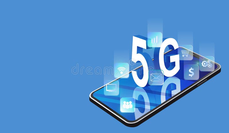 5G Technology Concept, Smartphone with the Letters 5G, 3D Type Text ...
