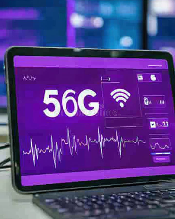 5G Technology Display with Signal Strength and Data Visualization Chart ...