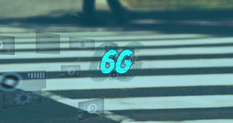 6G Technology Image Over Pedestrian Crosswalk with Digital Interface ...