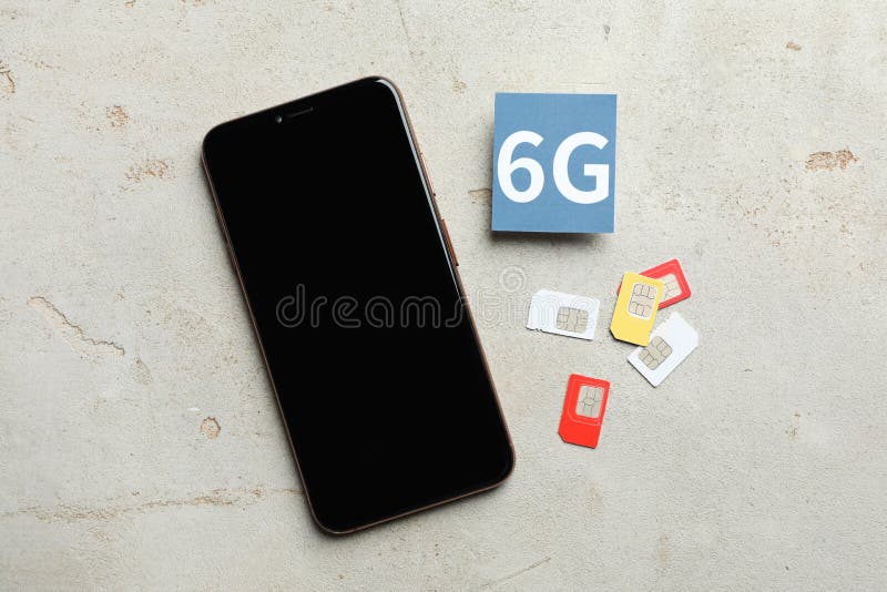 6G Technology, Internet Concept. Smartphone with Blank Screen and SIM ...