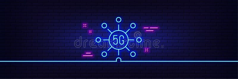 5g Technology Line Icon. Wifi Wireless Network Sign. Neon Light Glow ...