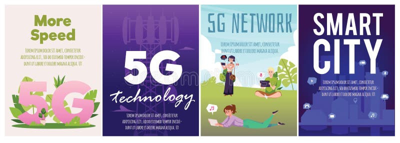 5G Technology Network Advertising Posters Set, Flat Vector Illustration ...