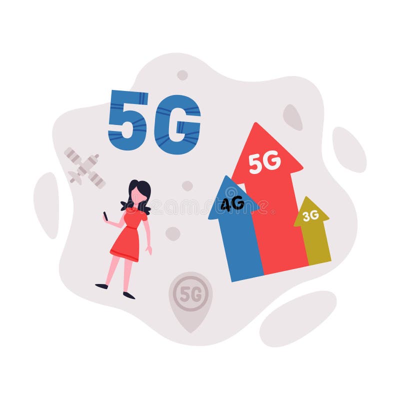 5G Technology. Person Using Mobile Internet Cartoon Vector Illustration ...