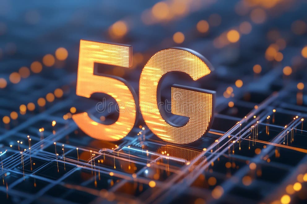 5G Technology Symbol Glowing on Digital Grid, Representing Ultra Fast ...