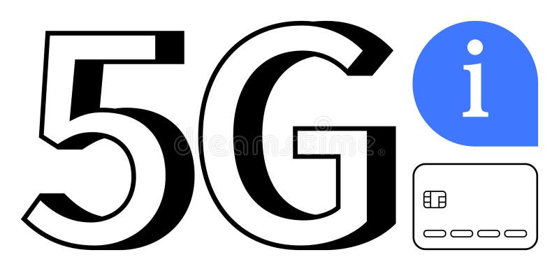 5G Technology Text with Information Symbol and SIM Card Icon in Blue ...