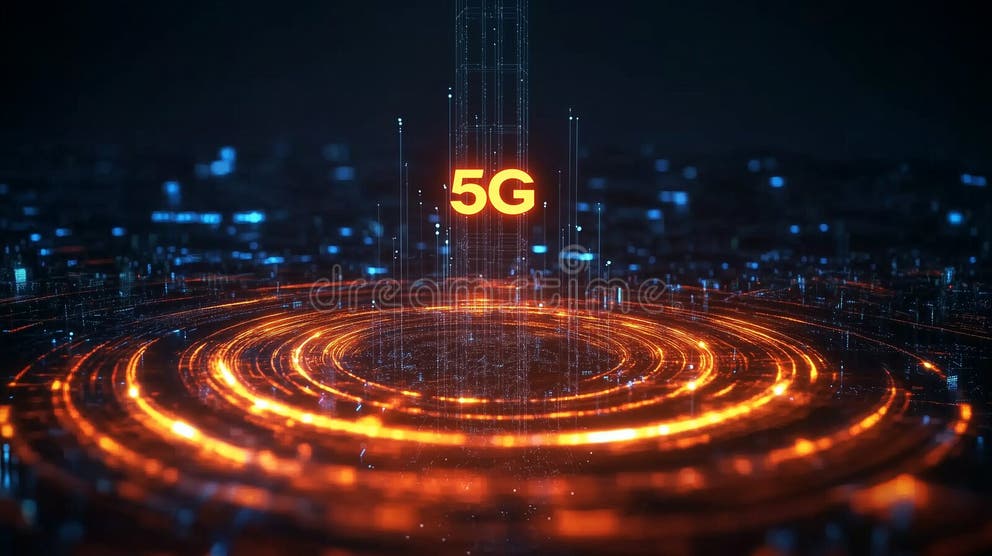 5G Technology Visualization with Dynamic Glowing Circles and Digital ...