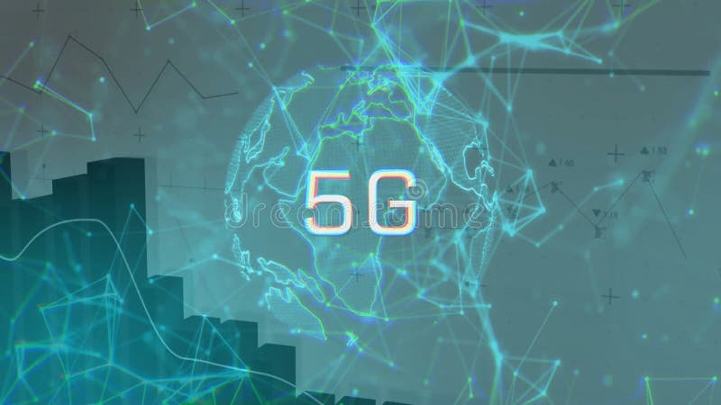 5G Text Animation Over Digital Globe with Network Connections and Data ...